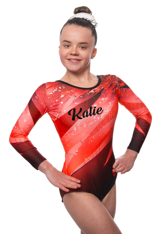 Personalised Kiki Red Long Sleeve Girls Gymnastics Leotard – Velocity ...